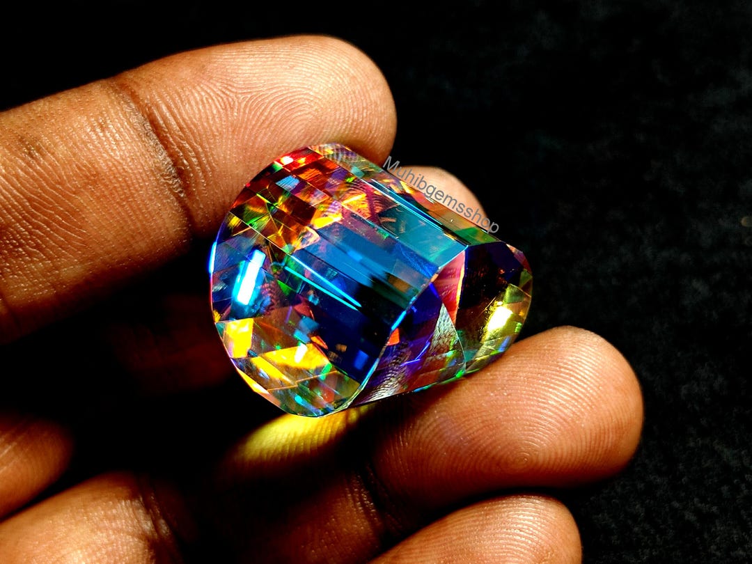 Faceted Mystic Quartz Gemstone: Rainbow Fire Pendant Size (21X19MM ...