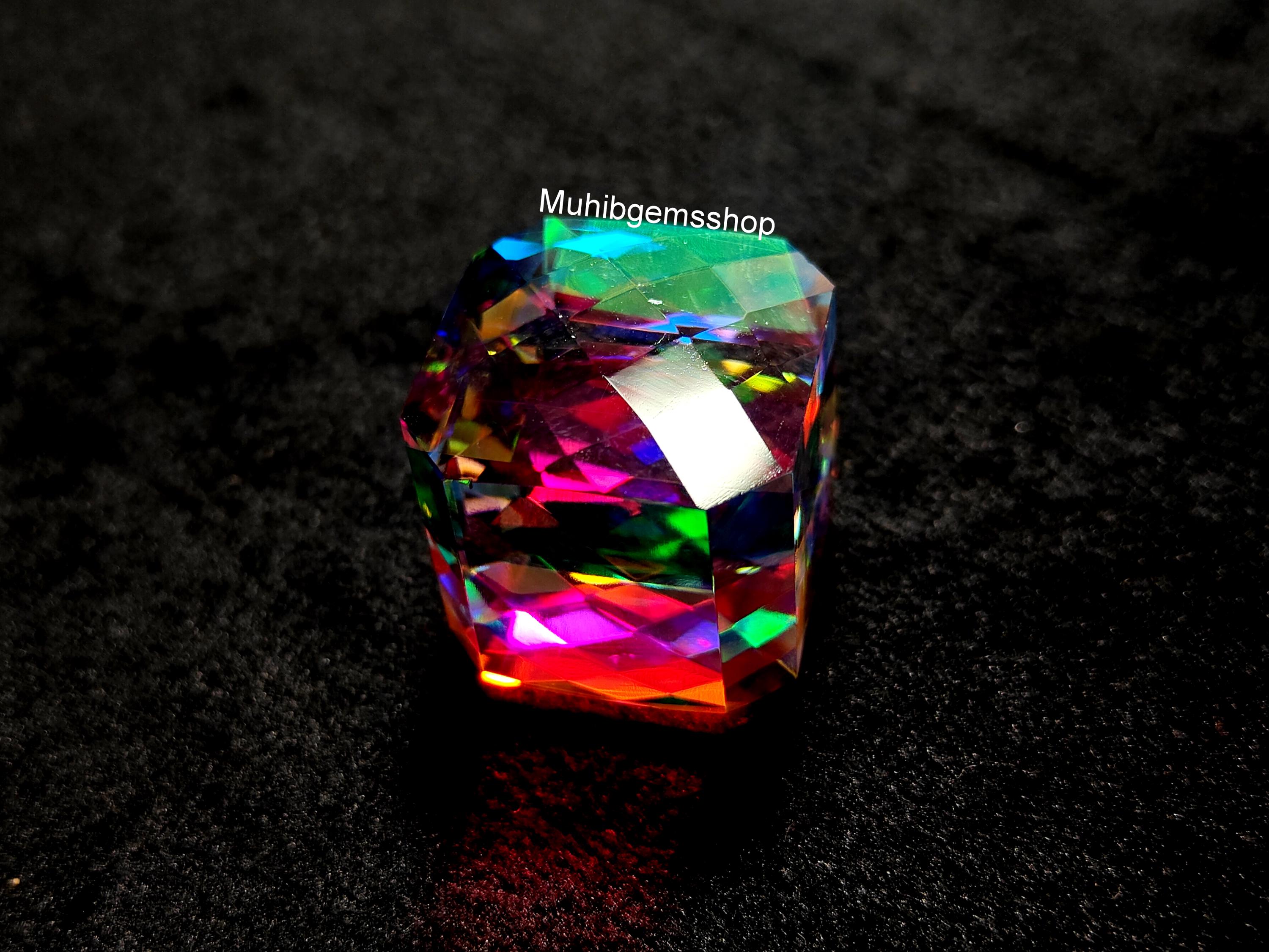 Faceted Mystic Quartz Gemstone: Rainbow Fire, Fancy Cut (80-100 Ct ...
