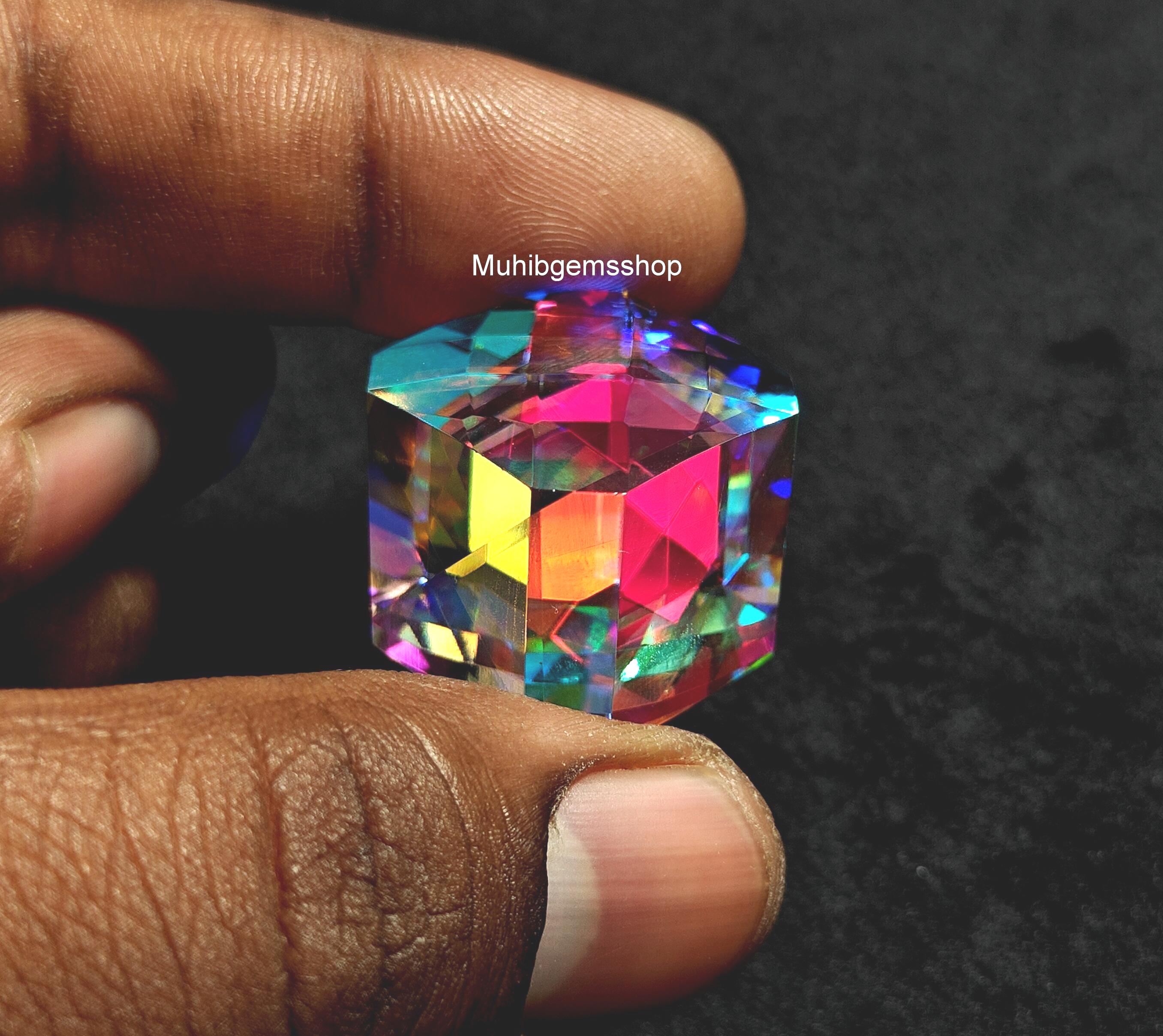 Faceted Mystic Quartz Gemstone: Rainbow Fire, Fancy Cut (80-100 Ct ...