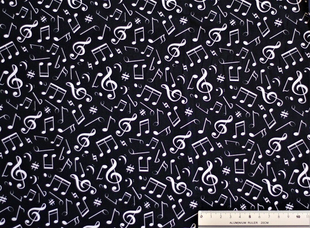 REMAINDER 1.20 M Poplin Cotton MUSIC Notes Black and White 9.50 Eur ...