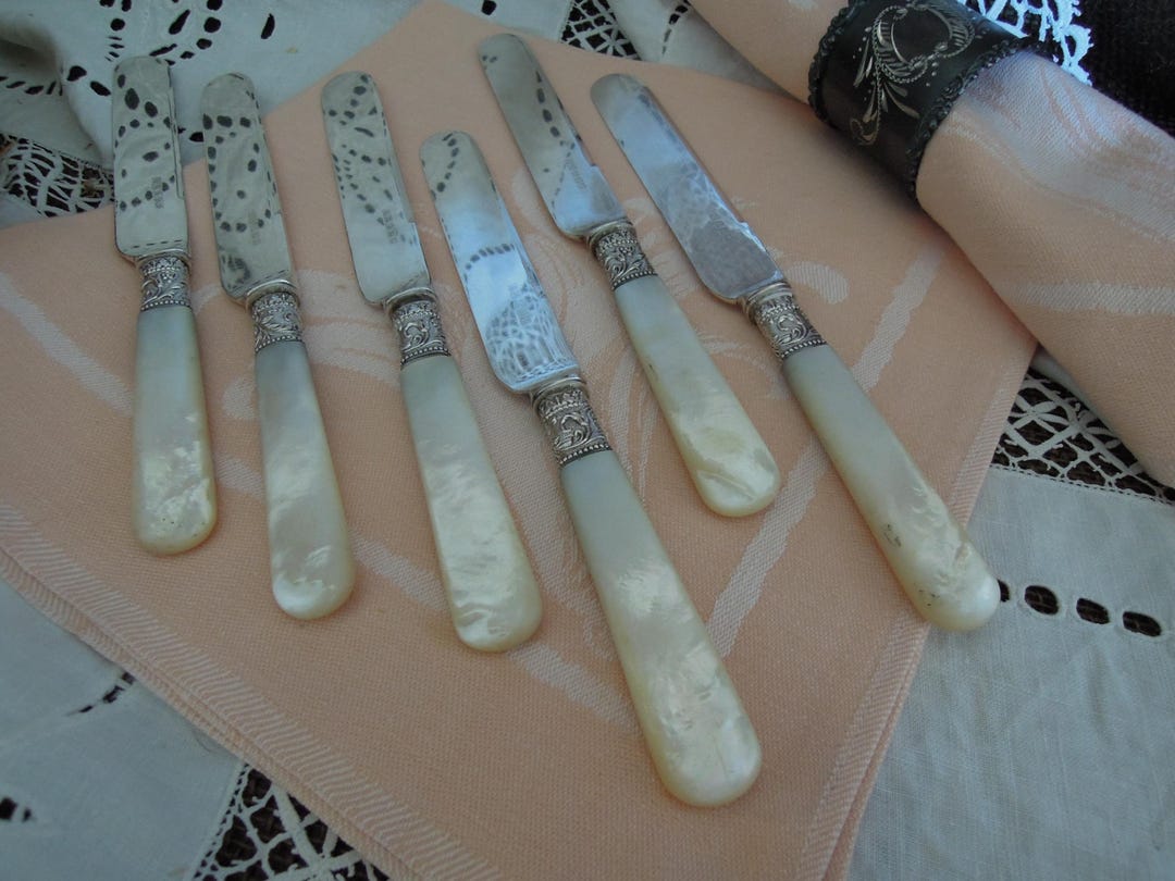 Edwardian Knives Silver Plate/silver Plated Edwardian Knives MOP Handles/mother of Pearl Handled ...
