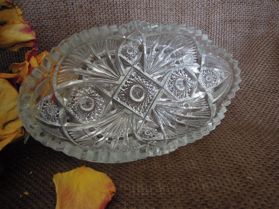 Cut Glass Oval Dish/vintage Cut Glass Dish/imperial Cut Glass Dish - Etsy