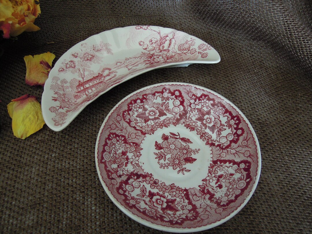 Ironstone English Bone Dish/red Transferware Dish/red Transferware Bone ...