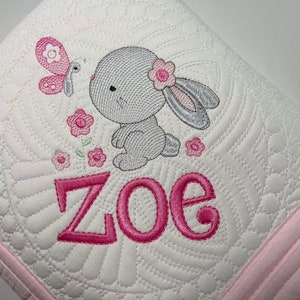 Heirloom Baby Quilt, Personalized Baby Girl Bunny Rabbit Quilt ...