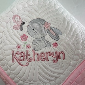 Heirloom Baby Quilt, Personalized Baby Girl Bunny Rabbit Quilt ...