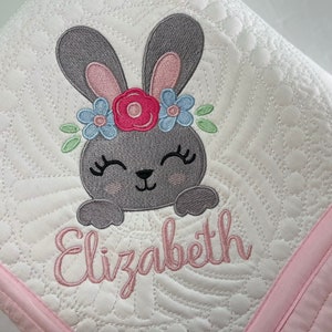 Personalized Bunny Rabbit Baby Girl Heirloom Baby Quilt, Bunny Baby ...