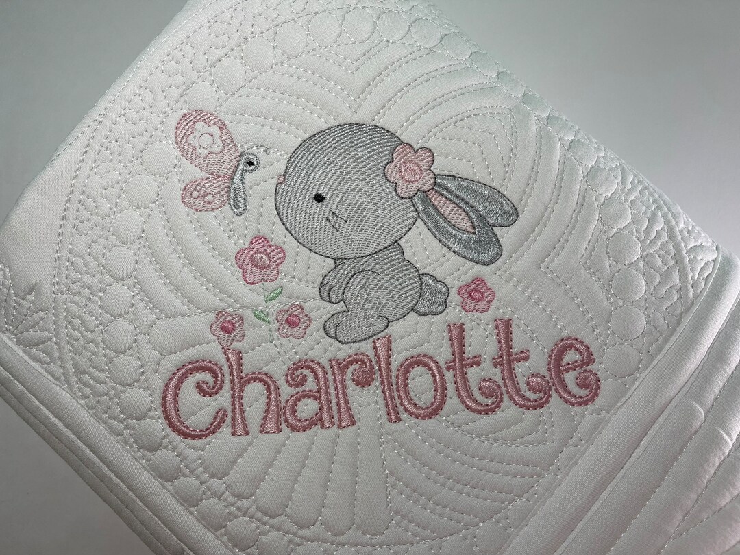Heirloom Baby Quilt, Personalized Baby Girl Bunny Rabbit Quilt ...