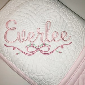 Heirloom Baby Quilt With Floral Roses, Personalized Baby Girl Bow and ...