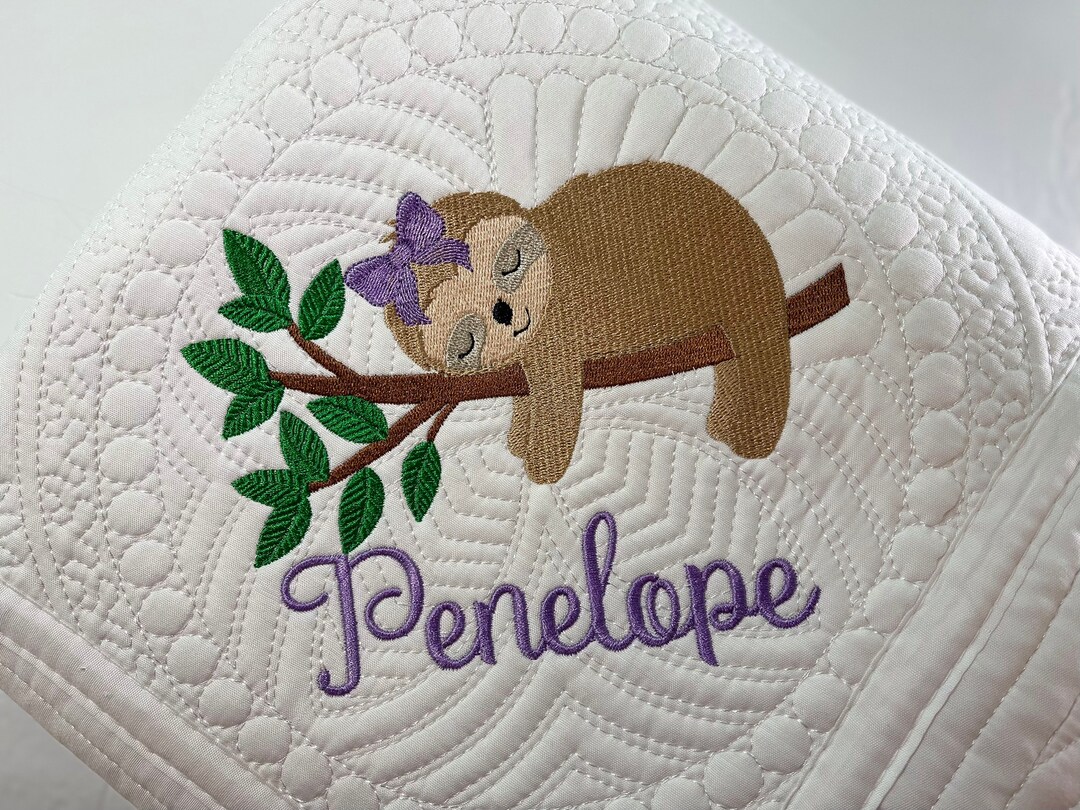Personalized Baby Girl Sloth Quilt, Embroidered Heirloom Blanket - Etsy