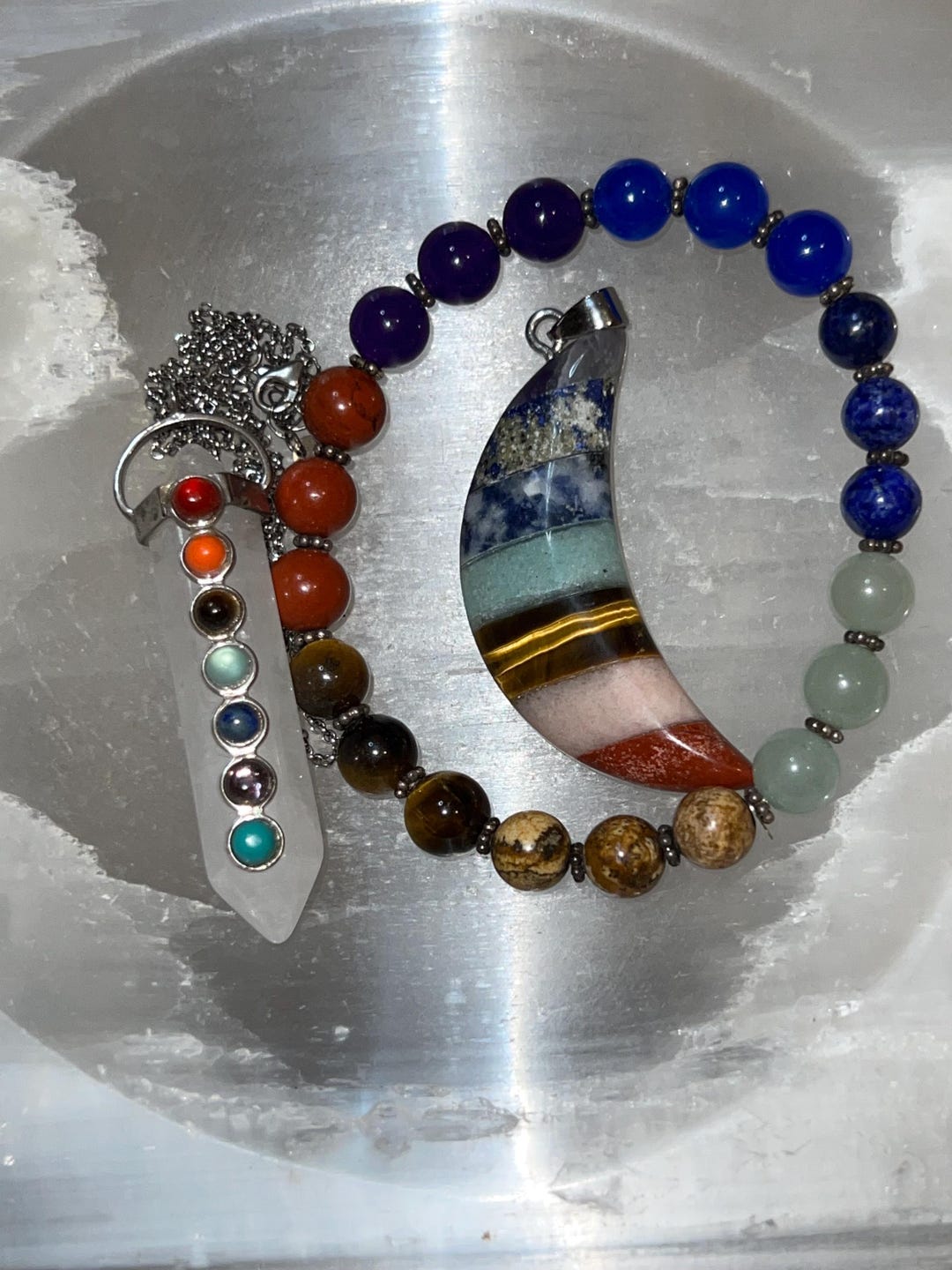 Charka Bracelet & Necklace Set | Beaded Bracelet | Crystal Necklace - Etsy