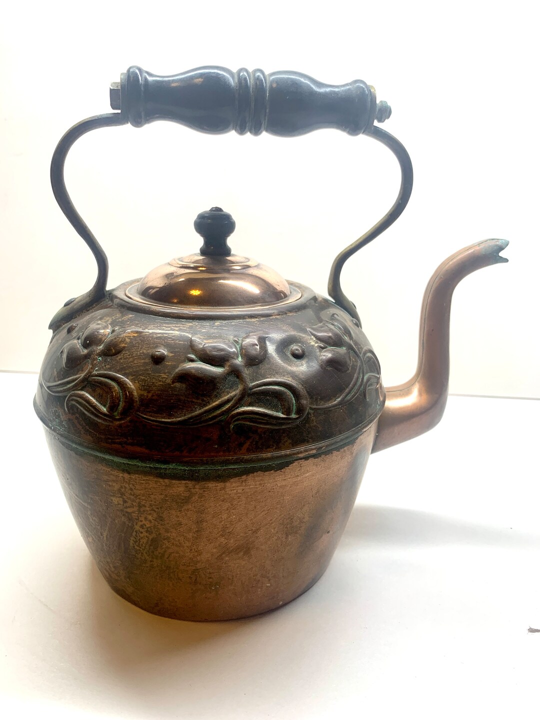 Vintage Beldray Copper Tea Kettle With Embossed Design Black Wood ...