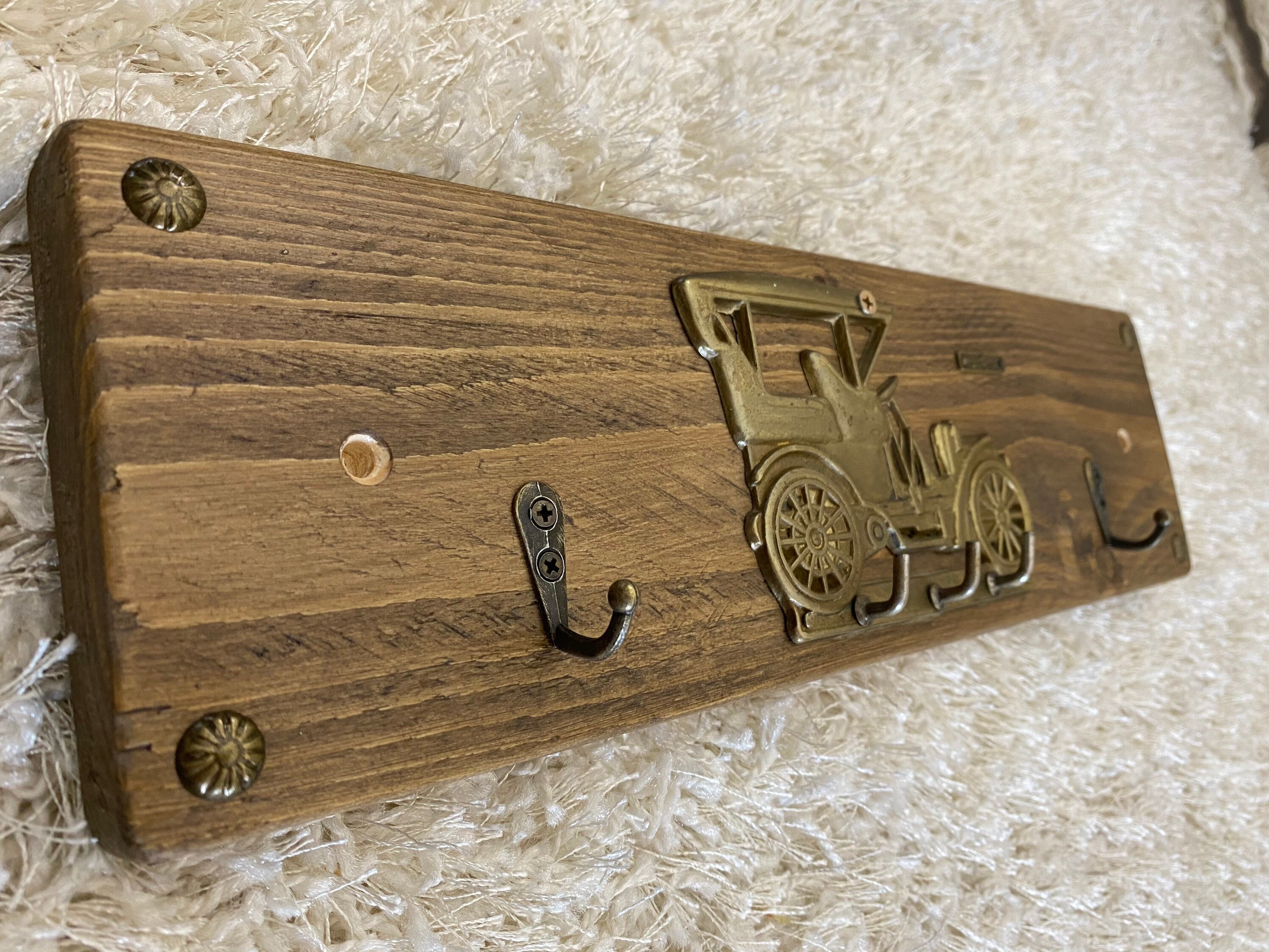 Handmade Car Key Holder Solid Brass and Wood Rustic Farmhouse - Etsy