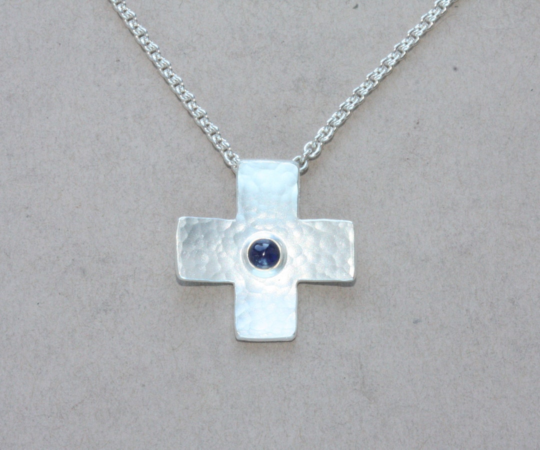 Cross Pendant 2.1 Cm, Isosceles With Sapphire - Etsy