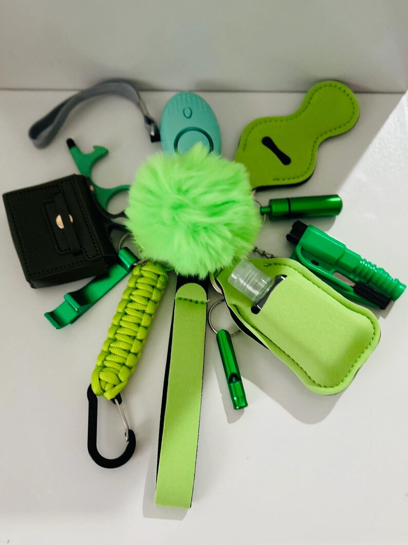 12 Piece Safety Keychain Set With Personal Alarm, Wristband, Mini Coin ...