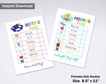 Kids Morning/bedtime Checklist Printable Chore Chart Kid Routine Chart ...