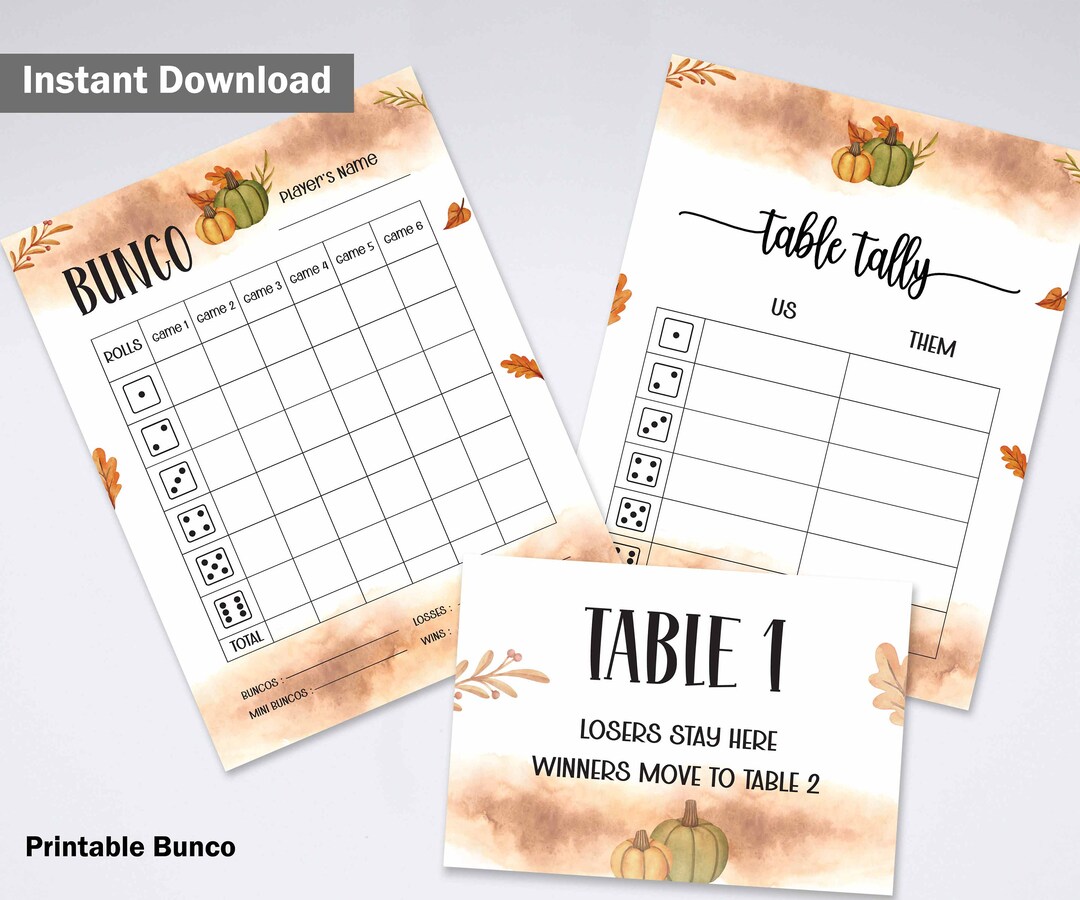 Printable Fall Bunco Score Cards, Halloween Bunco Card, Tally Sheets ...