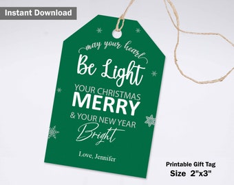 Merry and Bright Gift Tag Printable,christmas Gift Tags, Candle Gift ...