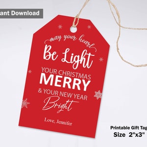 Merry and Bright Gift Tag Printable,christmas Gift Tags, Candle Gift ...
