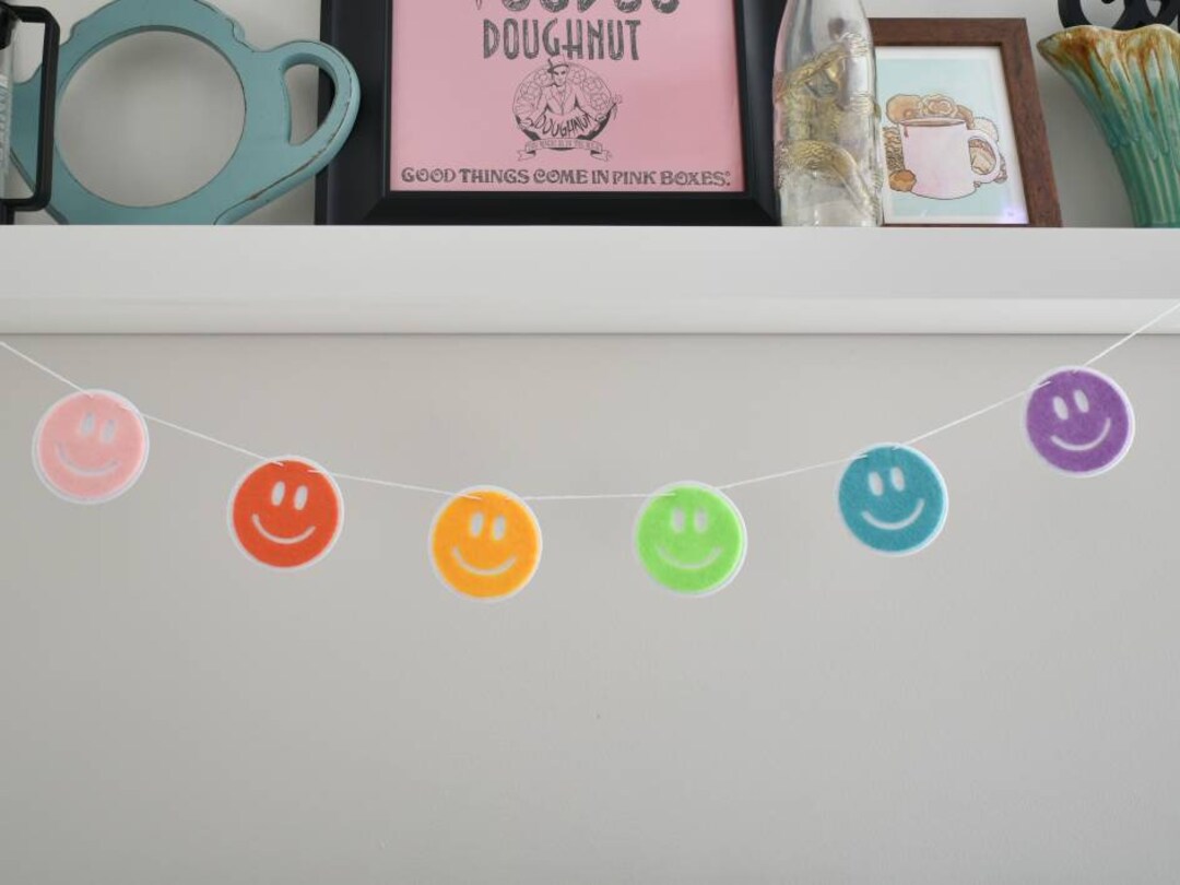 Colorful Bright Smiley Face Garland Felt Smiley Garland Summer Garland ...