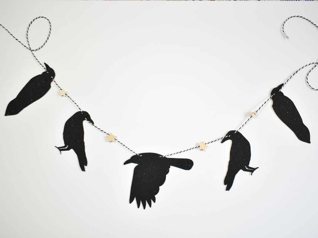 Crow Felt Garland | Raven Decor | Black Bird Garland | Wood Bead ...
