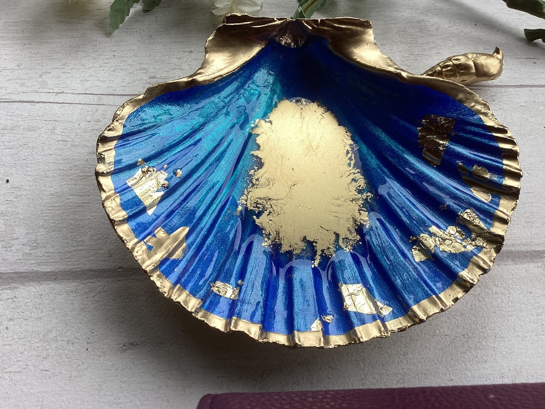 Large Midnight Blue Scallop Shell Ornament. Gold Leaf Gifts. Gold ...