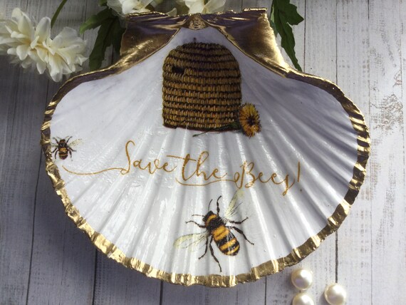 Bee Shell Jewellery Dish. Gold Leaf Jewellery Dish. Bee Happy. - Etsy