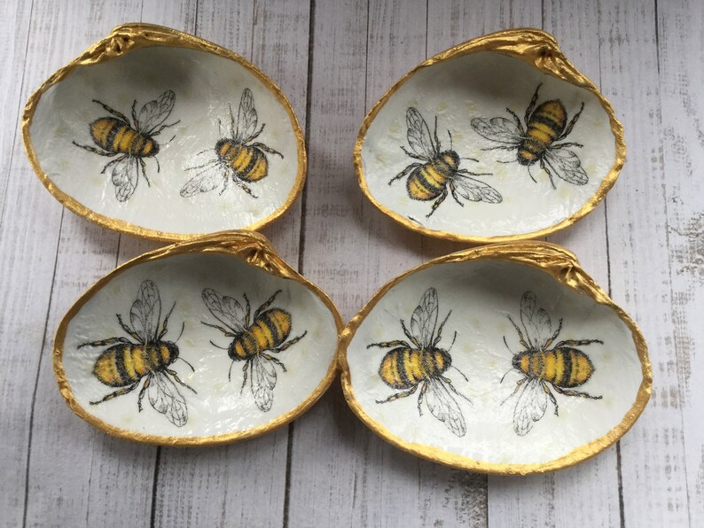 Set of 3 Honey Bee Tea Light Holders. Decoupaged Shells. Bee | Etsy