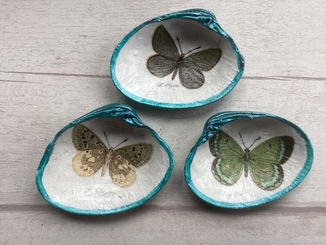 Decoupage Butterfly Clam Shell Tea Light Holders - Set of 3 - Etsy