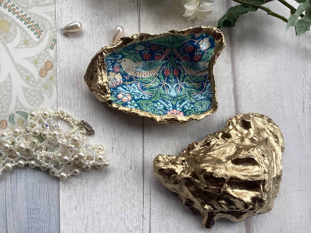 William Morris Strawberry Thief Design Ornament Oyster Shell. Gold ...