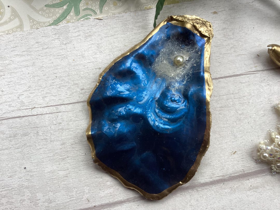 Large Midnight Blue Oyster Shell Ornament. Blue and Gold Gifts. Gold ...