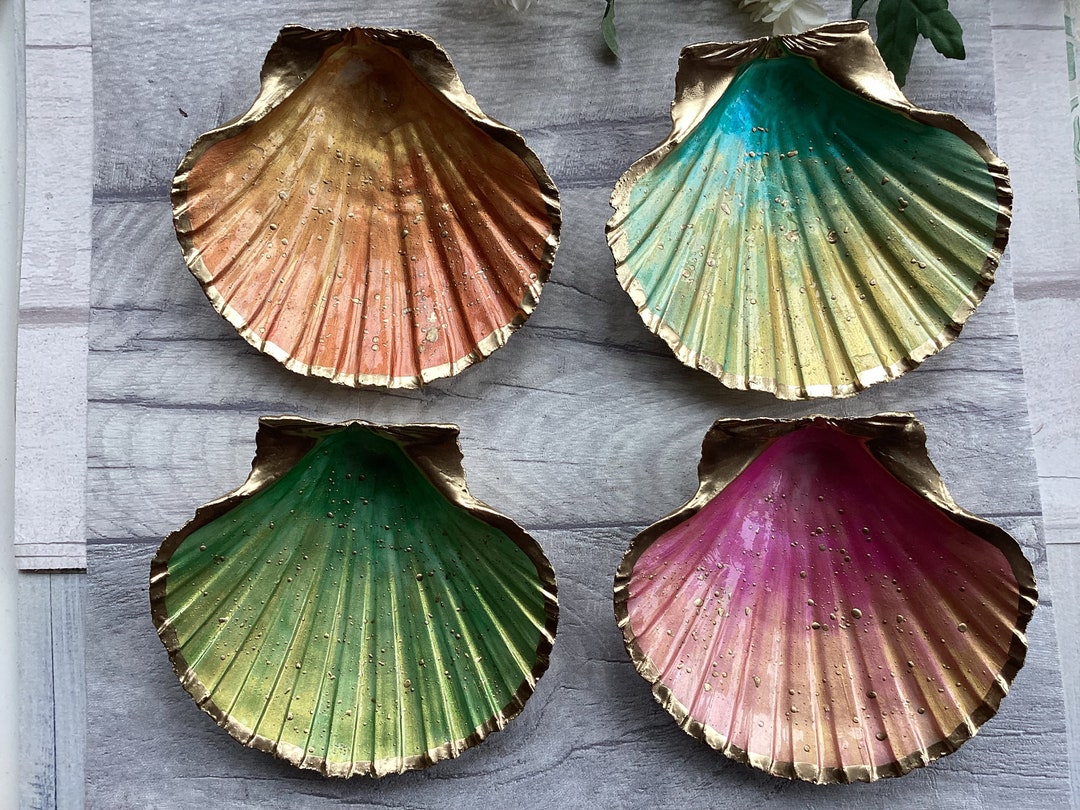Gold Gilded Scallop Shell Ring Dish: Iridescent Painted Keepsake - Etsy