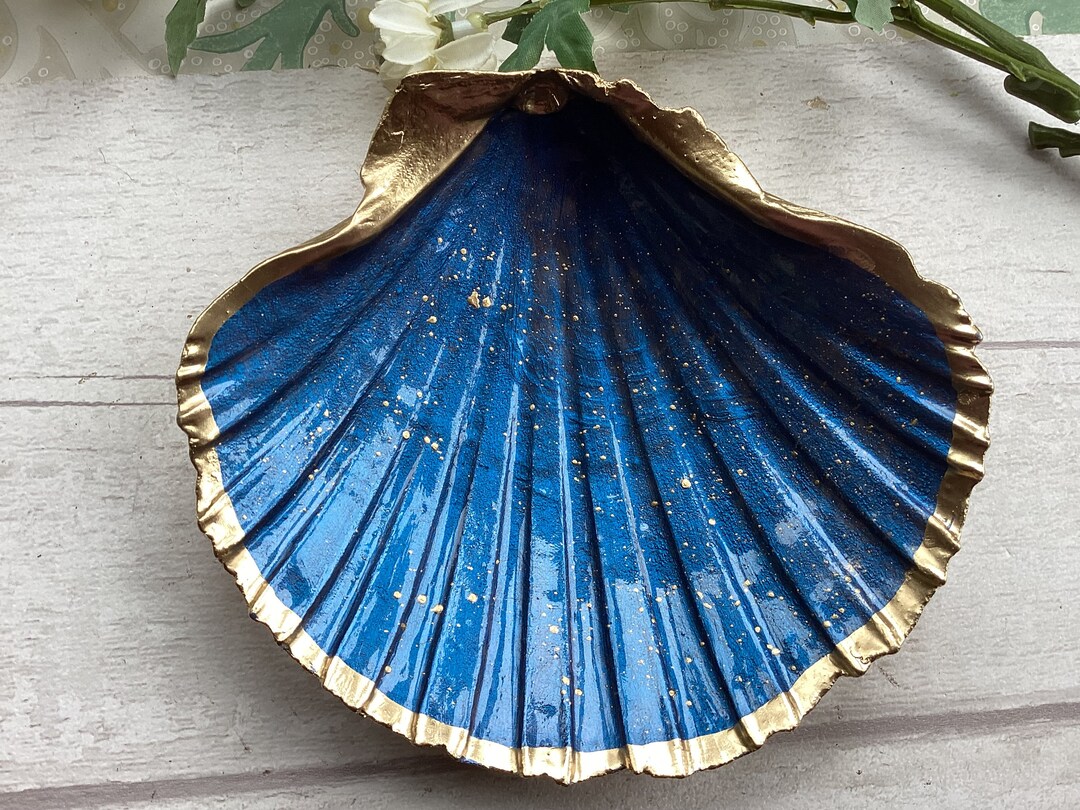 Large Midnight Blue Scallop Shell Ornament. Blue and Gold Gifts. Gold ...