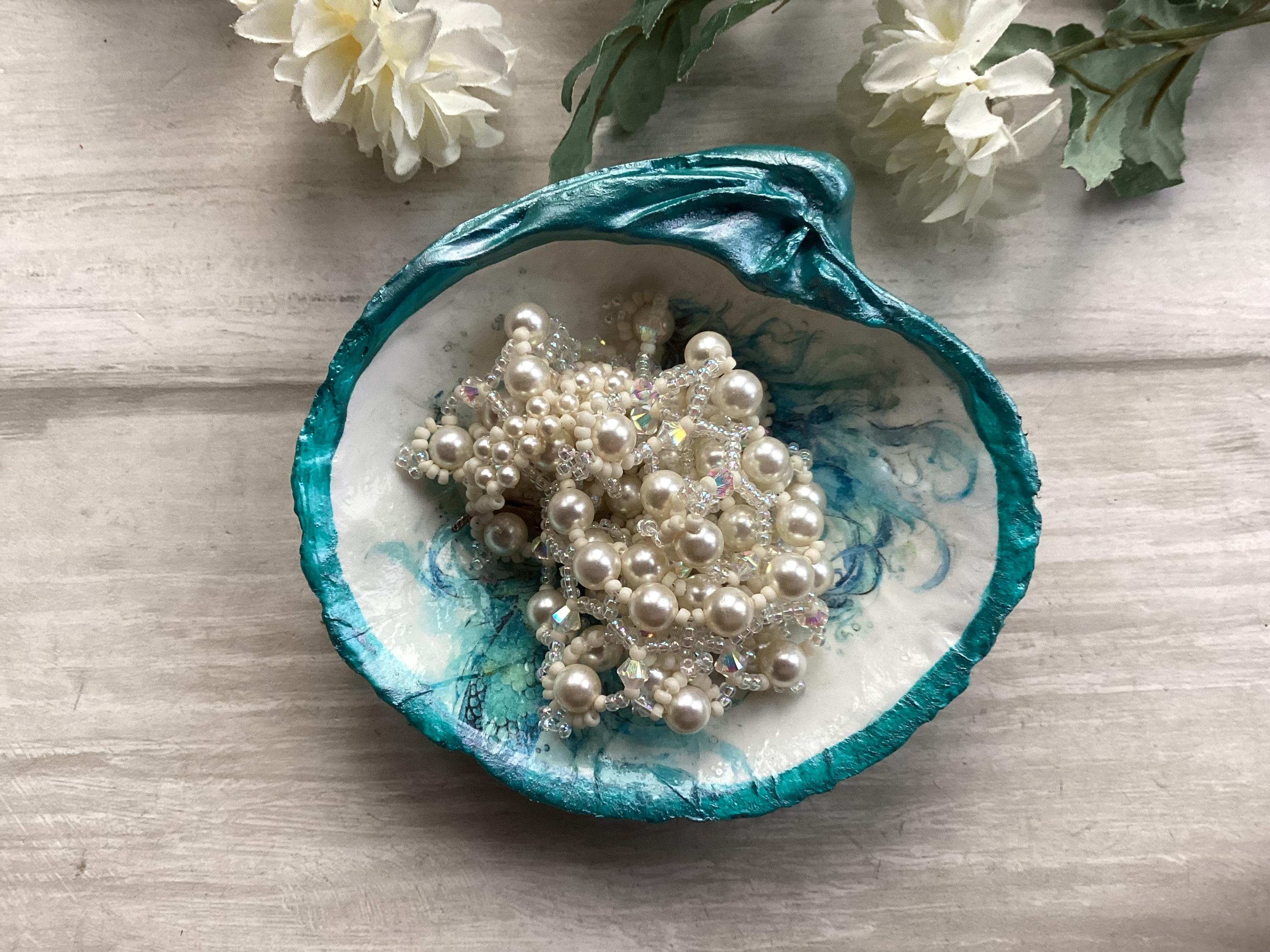 Decoupaged Clam Shell. Merman Gift. Teal Ring Dish. - Etsy