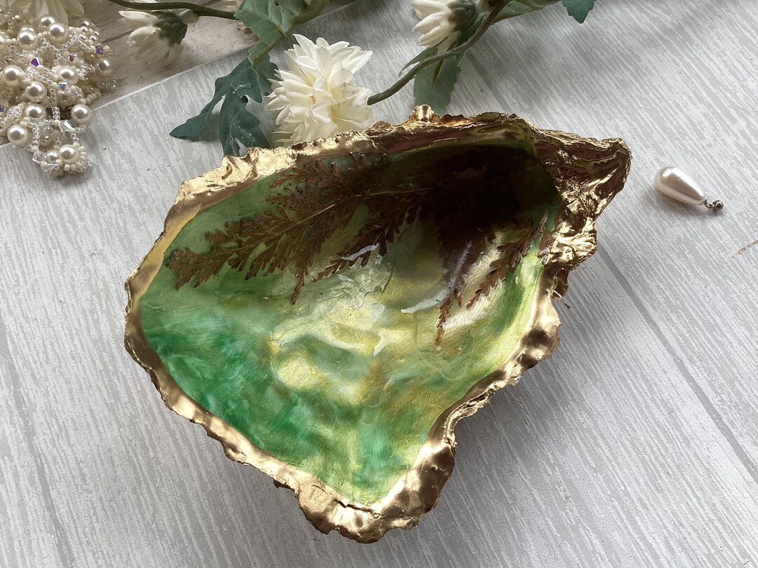 Extra Large Oyster Shell Ornament. Real Pressed Ferns Mother’s Day Gift ...