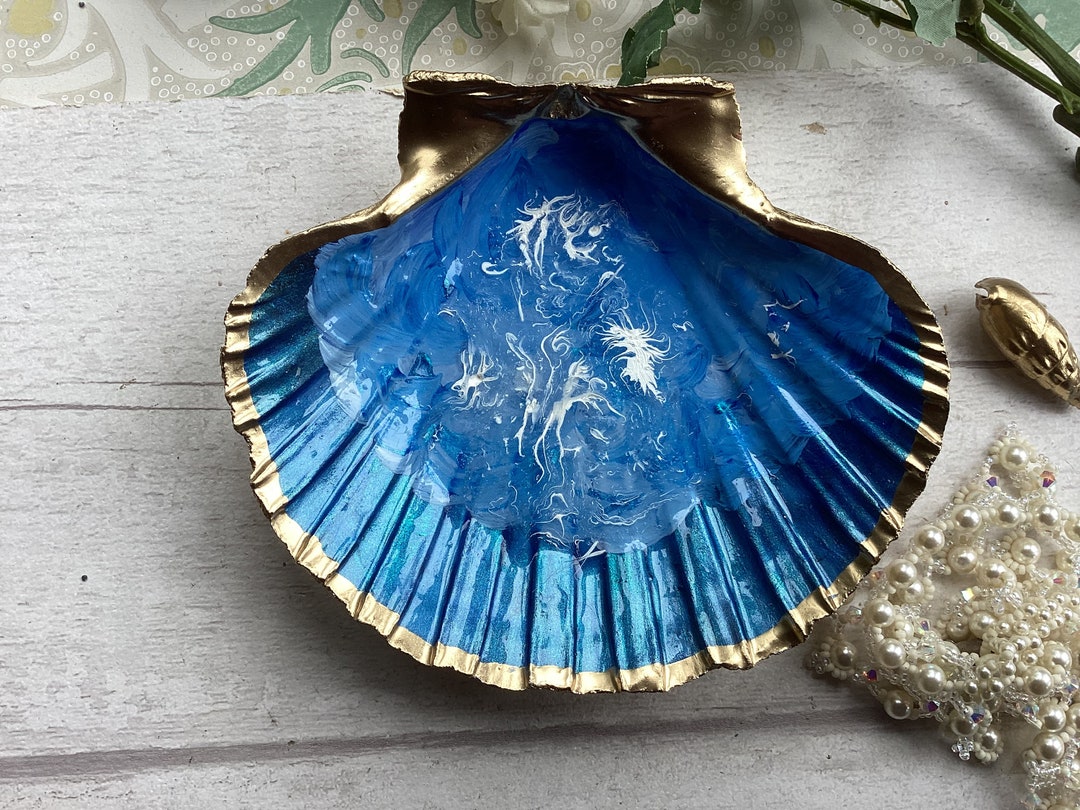 Large Midnight Blue Scallop Shell Ornament. Gold Leaf Gifts. Gold ...