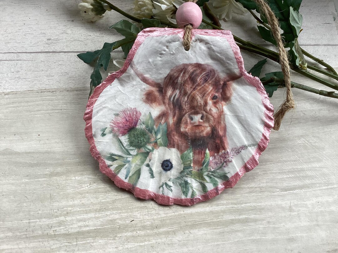 Highland Cow Hanging Shell. Scallop Shell. Wall Hanging Gift. Cow ...