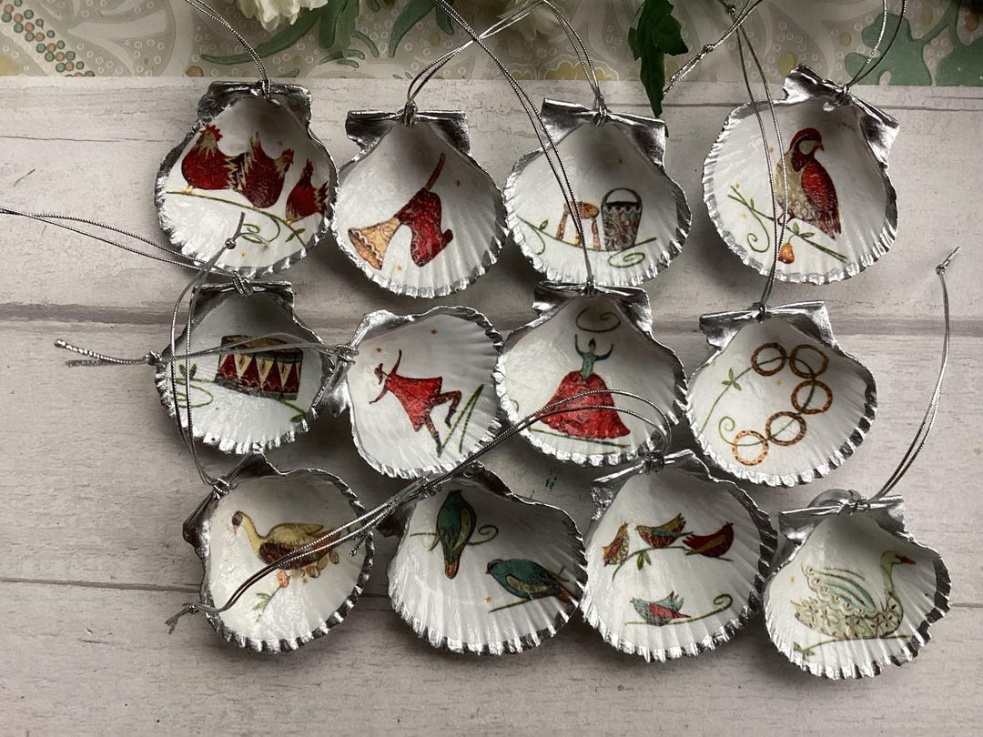 Twelve Days of Christmas Hanging Shells. Gold Leaf Little Scallop ...