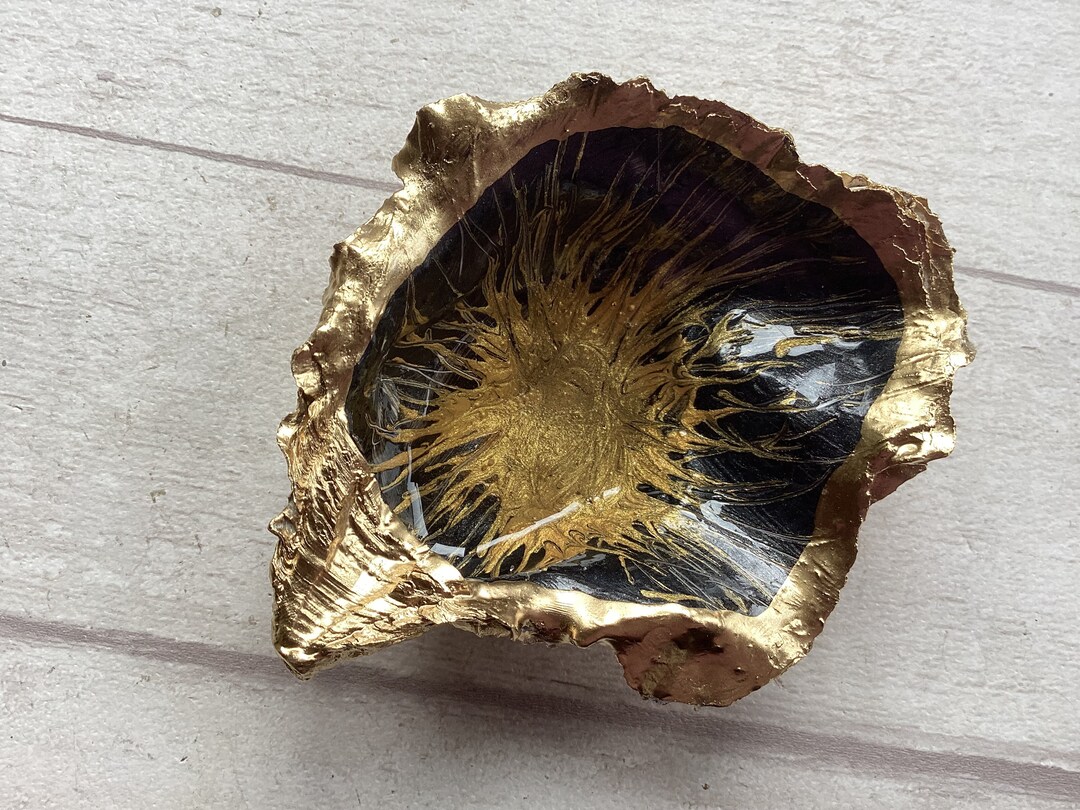 Large Gold and Black Oyster Shell Ornament. Fathers Day Gift. Unique ...