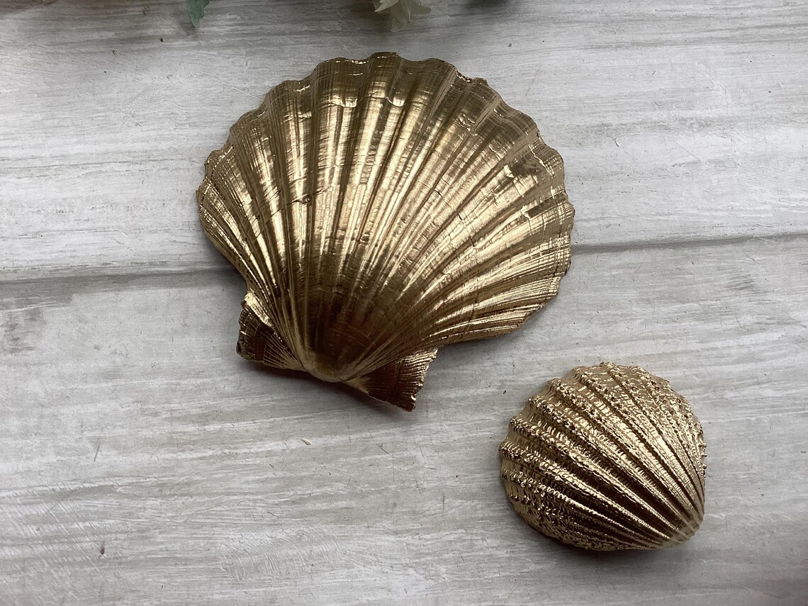 Dragonfly Design Mini Ring Dish and Scallop Shell Ornament. Gold Liquid ...