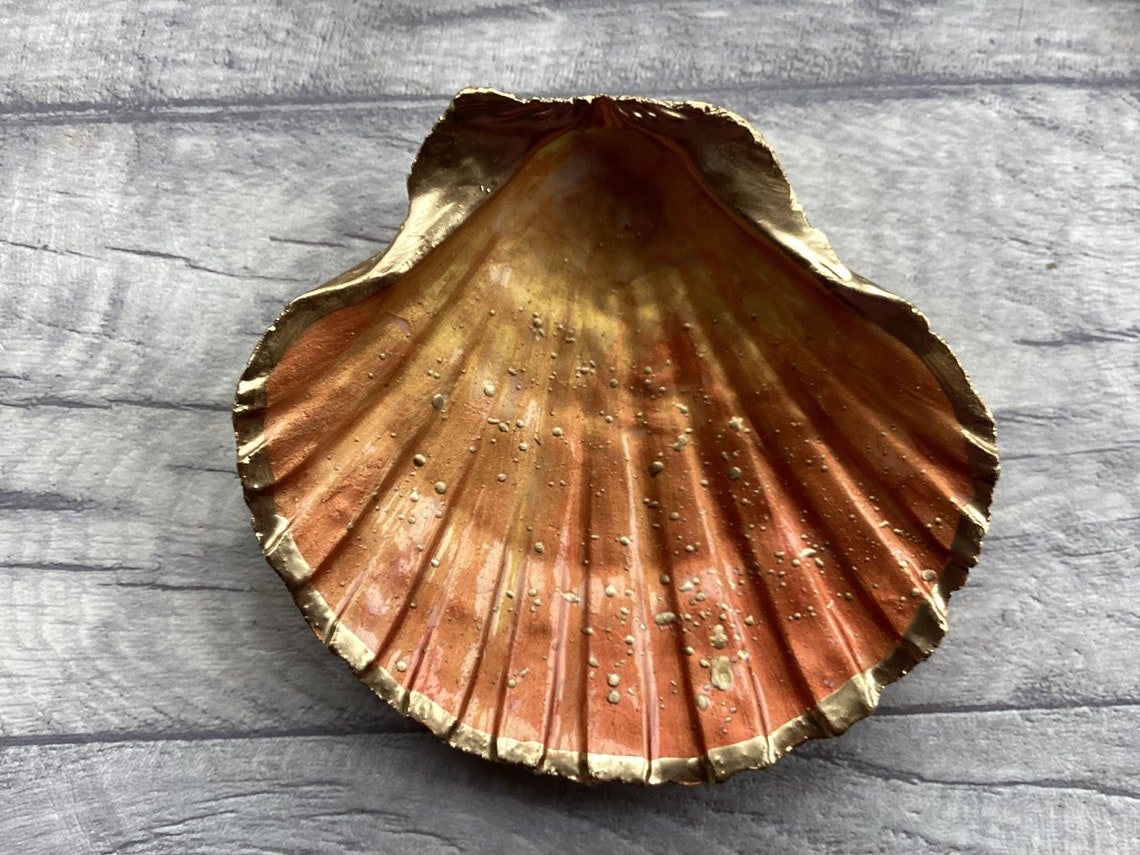 Gold Gilded Scallop Shell Ring Dish: Iridescent Painted Keepsake - Etsy