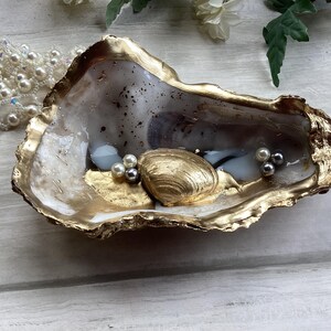Extra Large Black, White, and Gold Oyster Shell Ornament. Unique Gilded ...