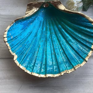 Handmade Teal Scallop Shell Trinket Dish: Gold Gilded Keepsake - Etsy