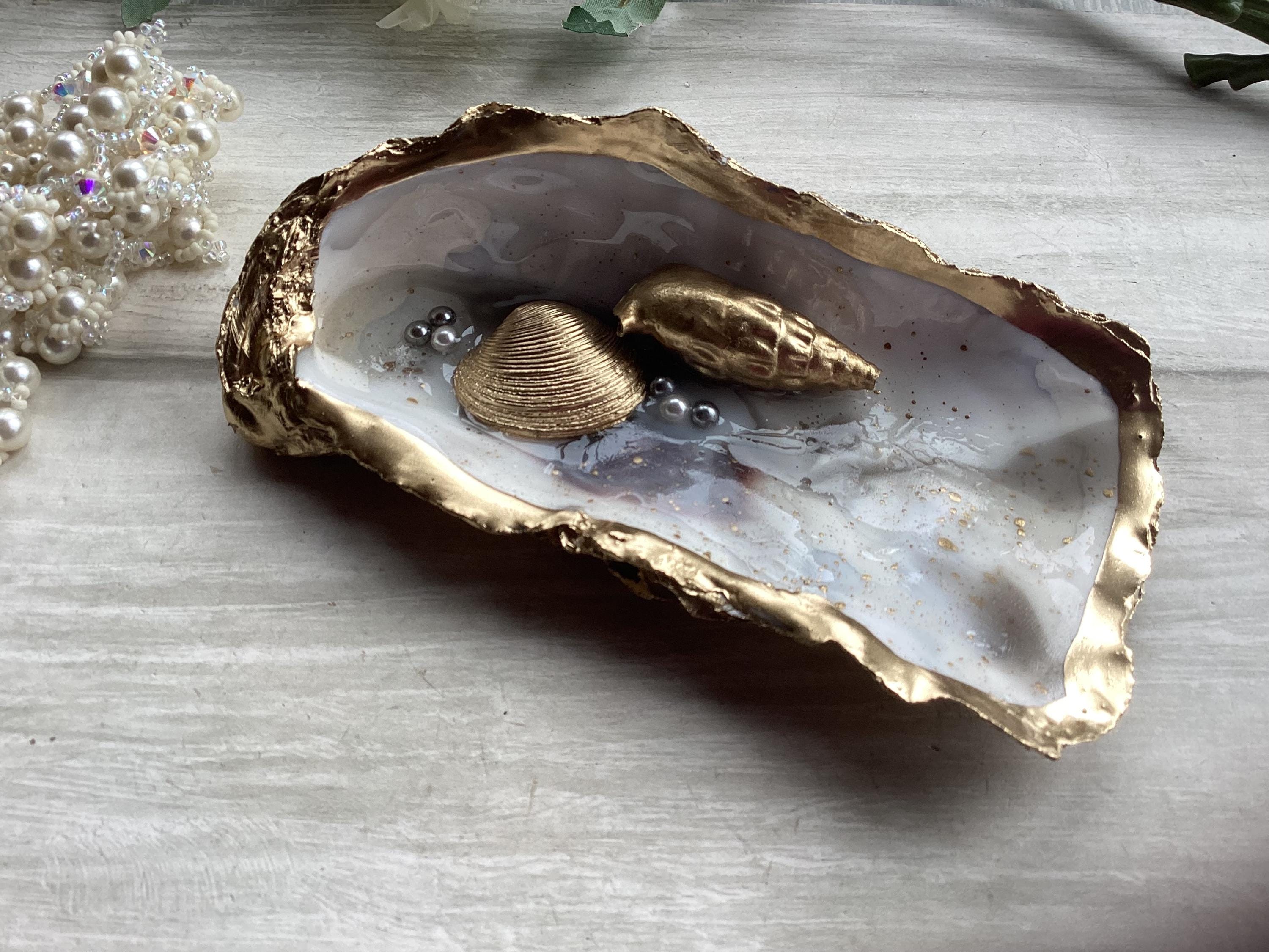Extra Large Black, White, and Gold Oyster Shell Ornament. Unique Gilded ...