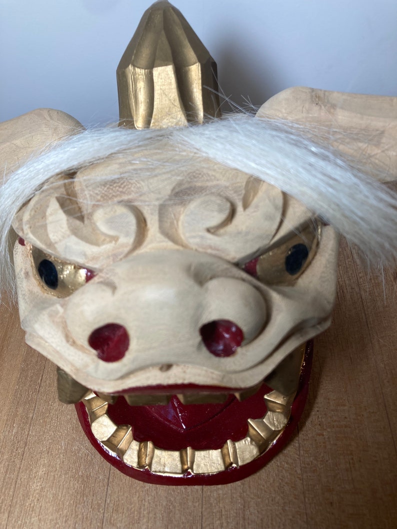 Large Japanese Lion's Head (shishigashira) Wood Kaga Lion| Folk Art ...