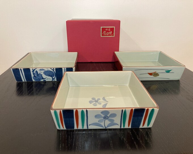 Japanese Dishes (arita Ware) From Arita, Japan. Three Square Dishes - Etsy