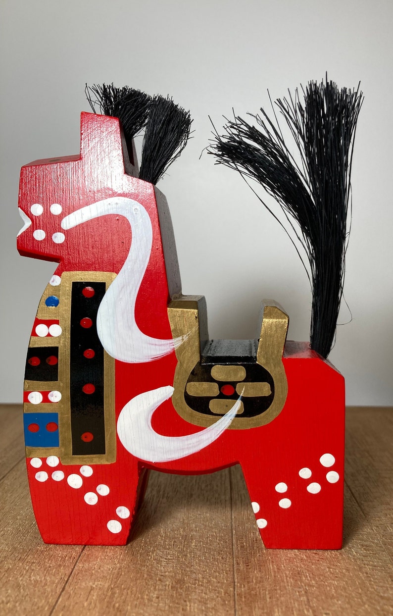 Yawata-uma Japanese Wooden Horse red Mingei Okimono Folk Art From ...