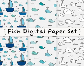 Whale digital paper | Etsy