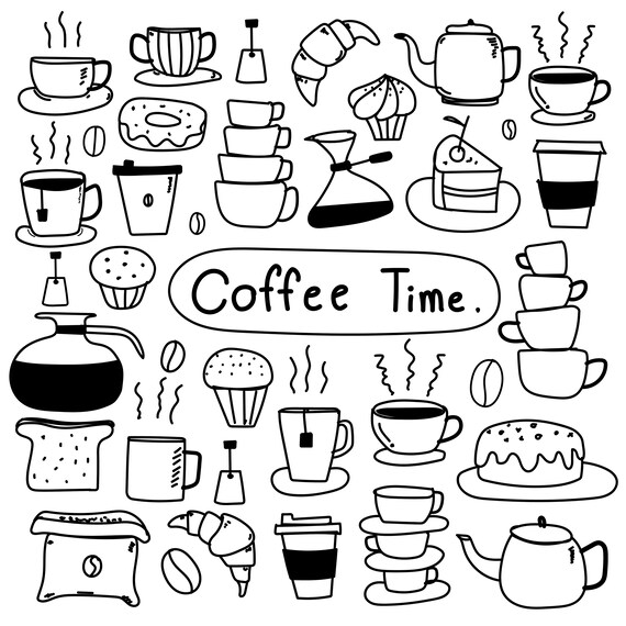 Hand Drawn Doodle Coffee Shop Clipart Doodle Coffee Clipart | Etsy