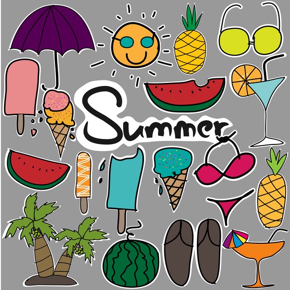 Hand Drawn Doodle Summer Clipart Summer Clipart Sticker | Etsy