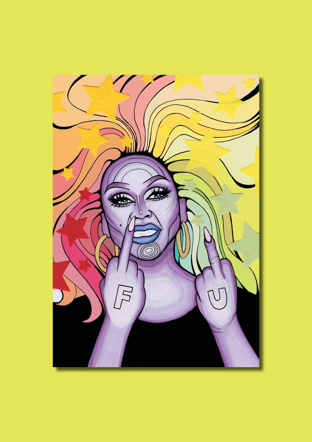 Rupaul middle Finger Drag Queen Mixed Media LGBT Queer Art Print ...